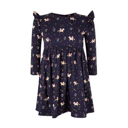 Midikleid happy girls, M&auml;dchen, Gr. 128, N-Gr, blau (navy), Jersey, Obermaterial: 95% Baumwolle, 5% Elasthan, bedruckt, regular fit normal, Rundhals, Kleider Midikleid