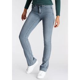 Bootcut-Jeans Arizona "Ultra Soft", Damen, Gr. 40, N-Gr, blau (bleached), Denim/Jeans, Obermaterial: 61% Baumwolle, 25% Polyester, 11% Viskose, 3% Elasthan, Basic, bootcut fit lang, Jeans, elastische Passform, ausgestellte Beinform, hohe Leibhöhe