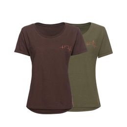 Parforce Essential Damen 2er-Set T-Shirts Heartbeat Braun/Oliv (Gr&ouml;&szlig;e: XS)