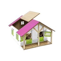 KIDS GLOBE Farming Pferde Stall aus Holz 1:24, mit Werkstatt, Dach+T&uuml;r beweglich