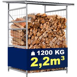 CLP Brennholzregal Macon, wetterfest mit Dach frei w&auml;hlbarer Neigung, feuerverzinkter Stahl f&uuml;r 2,2m&sup3; oder 4,4m&sup3; Kaminholz, Holzlager