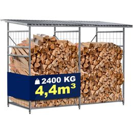 CLP Brennholzregal Macon, wetterfest mit Dach frei w&auml;hlbarer Neigung, feuerverzinkter Stahl f&uuml;r 2,2m&sup3; oder 4,4m&sup3; Kaminholz, Holzlager