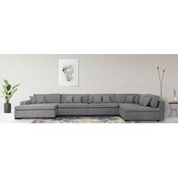 Wohnlandschaft Home Affaire "Skara U-Form", grau (hellgrau), B:390cm H:86cm T:190cm, 100% Polyester, Sofas, Wohnlandschaft, Lounge-Sofa mit Federkernpolsterung, in vielen Bezugsvarianten