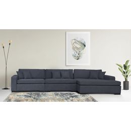 Ottomane Home Affaire "Skara L-Form", blau (graublau), B:310cm H:86cm T:100cm, 100% Polyester, Sofas, Ottomane, Lounge-Sofa mit Federkernpolsterung, in vielen Bezugsvarianten