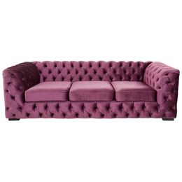 Chesterfield-Sofa Home Affaire "Kalina", lila (aubergine), B:230cm H:67cm T:98cm, Sofas, klassische Chesterfield-Knopfheftung, sehr hochwertige Verarbeitung