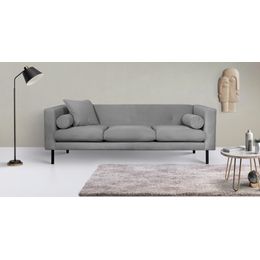 3-Sitzer Home Affaire "Lillibeth Designsofa mit Wellenunterfederung, Ma&szlig;e B/T/H: 218/74/83 cm", grau, B:218cm H:83cm T:74cm, 100% Polyester, Sofas, Zierkissen als Wendekissen, Bezug Samtoptik oder Cord