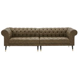 Chesterfield-Sofa Home Affaire "Tinnum", grün (olive), B:263cm H:77cm T:87cm, Luxus-Microfaser Vintageoptik (66% PU, 27% Polyester, 7% Baumwolle);Struktur weich( 97% Polyester, 3% Polyacryl), Sofas
