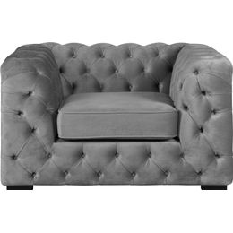 Chesterfield-Sessel Home Affaire "Kalina Sessel", grau, B:110cm H:67cm T:98cm, 100% Polyester, Sessel, mit klassischer Chesterfield-Knopfheftung, sehr hochwertige Qualit&auml;t