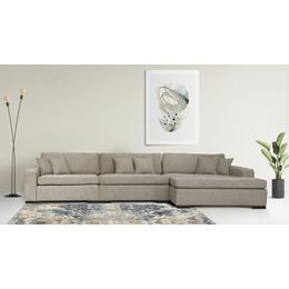 Ottomane Home Affaire "Skara L-Form", beige (dunkelbeige), B:310cm H:86cm T:100cm, 100% Polyester, Sofas, Ottomane, Lounge-Sofa mit Federkernpolsterung, in vielen Bezugsvarianten