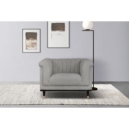 Sessel Home Affaire "Chamby", grau (hellgrau), B:100cm H:71cm T:85cm, 100% Polyester;Samtoptik (100% Polyester), Scheuertouren >100.000, Pilling: 5, Sessel, Lounge-Sessel Einzelsessel, mit Holzrahmen unten und Steppung im Lehnenbereich