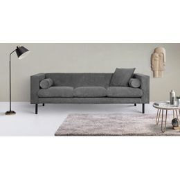 3-Sitzer Home Affaire "Lillibeth Designsofa mit Wellenunterfederung, Ma&szlig;e B/T/H: 218/74/83 cm", grau, B:218cm H:83cm T:74cm, 100% Polyester, Sofas, Zierkissen als Wendekissen, Bezug Samtoptik oder Cord