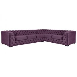 Chesterfield-Sofa Home Affaire "KALINA L-Form", lila (aubergine), B:307cm H:67cm T:227cm, 100% Polyester, Sofas, hochwertig Chesterfield-Ausführung