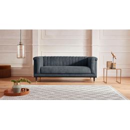 2-Sitzer Home Affaire "Chamby", blau (dunkelblau), B:180cm H:71cm T:85cm, Luxus-Microfaser Lederoptik (100% Polyester), Scheuertouren: 40.000, Pilling: 4;Samtoptik (100% Polyester), Sofas, mit Holzrahmen unten und Steppung im Lehnenbereich
