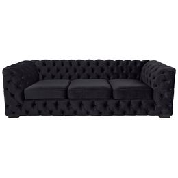 Chesterfield-Sofa Home Affaire "Kalina", schwarz, B:230cm H:67cm T:98cm, Sofas, klassische Chesterfield-Knopfheftung, sehr hochwertige Verarbeitung