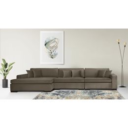 Ottomane Home Affaire "Skara L-Form", grau (taupe), B:310cm H:86cm T:100cm, 100% Polyester, Sofas, Ottomane, Lounge-Sofa mit Federkernpolsterung, in vielen Bezugsvarianten