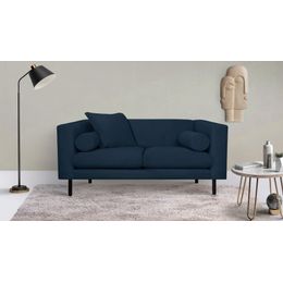 2-Sitzer Home Affaire "Lillibeth Designsofa mit Wellenunterfederung, Ma&szlig;e B/T/H: 155/74/83 cm", blau (nachtblau), B:155cm H:83cm T:74cm, 100% Polyester, Sofas, Zierkissen als Wendekissen, in Samtoptik oder Cord