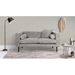 2-Sitzer Home Affaire "Lillibeth Designsofa mit Wellenunterfederung, Ma&szlig;e B/T/H: 155/74/83 cm", grau (taupe), B:155cm H:83cm T:74cm, 100% Polyester, Sofas, Zierkissen als Wendekissen, in Samtoptik oder Cord