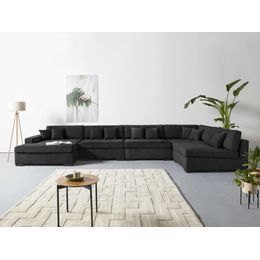 Wohnlandschaft Home Affaire "Skara XXL U-Form", grau (anthrazit), B:510cm H:86cm T:250cm, 100% Polyester, Sofas, Wohnlandschaft, Lounge-Sofa XXL mit Federkern-Polsterung, in vielen Bezugsvarianten