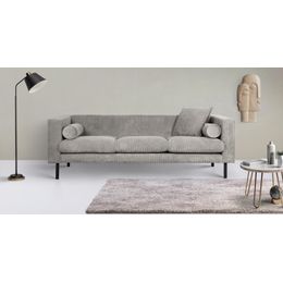 3-Sitzer Home Affaire "Lillibeth Designsofa mit Wellenunterfederung, Ma&szlig;e B/T/H: 218/74/83 cm", grau (taupe), B:218cm H:83cm T:74cm, 100% Polyester, Sofas, Zierkissen als Wendekissen, Bezug Samtoptik oder Cord