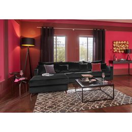 Ecksofa Home Affaire "Renesse L-Form", schwarz, B:294cm H:90cm T:184cm, Samtvelours 100% Polyester;Luxus-Microfaser ALTARA NUBUCK (100% Polyester), Sofas, Ecksofa, lose Kissen, Keder an Sitzkissen