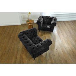 Chesterfield-Sessel Home Affaire "Tinnum Sessel", schwarz, B:106cm H:77cm T:87cm, Luxus-Microfaser Vintageoptik (66% PU, 27% Polyester, 7% Baumwolle);Struktur weich( 97% Polyester, 3% Polyacryl), Sessel
