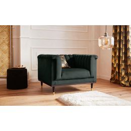 Sessel Home Affaire "Chamby", grün (dunkelgrün), B:100cm H:71cm T:85cm, Luxus-Microfaser Lederoptik (100% Polyester), Scheuertouren: 40.000, Pilling: 4;Samtoptik (100% Polyester), Scheuertouren >100.000, Pilling: 5, Sessel, Lounge-Sessel Einzelsessel, mit Holzrahmen unten und Steppung im Lehnenbereich