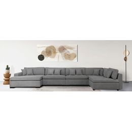 Wohnlandschaft Home Affaire "Skara XXL U-Form", grau (hellgrau), B:510cm H:86cm T:250cm, 100% Polyester, Sofas, Wohnlandschaft, Lounge-Sofa XXL mit Federkern-Polsterung, in vielen Bezugsvarianten