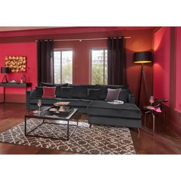 Ecksofa Home Affaire "Renesse L-Form", schwarz, B:294cm H:90cm T:184cm, Samtvelours 100% Polyester;Luxus-Microfaser ALTARA NUBUCK (100% Polyester), Sofas, Ecksofa, lose Kissen, Keder an Sitzkissen