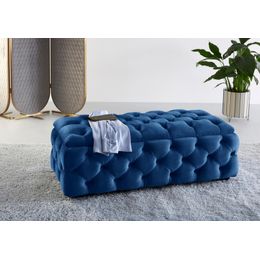 Polsterhocker Home Affaire "KALINA, hochwertige Knopfheftung, B/T/H: 120/55/45 cm", blau (dunkelblau), B:120cm H:45cm T:55cm, 100% Polyester, Hocker, Polsterhocker, mit Staufach und innenliegenden Laschen zur besseren Aufbewahrung