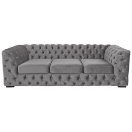Chesterfield-Sofa Home Affaire "Kalina", grau, B:230cm H:67cm T:98cm, Sofas, klassische Chesterfield-Knopfheftung, sehr hochwertige Verarbeitung, Topseller