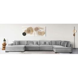 Wohnlandschaft Home Affaire "Skara XXL U-Form", grau, B:510cm H:86cm T:250cm, 100% Polyester, Sofas, Wohnlandschaft, Lounge-Sofa XXL mit Federkern-Polsterung, in vielen Bezugsvarianten