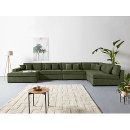 Wohnlandschaft Home Affaire "Skara XXL U-Form", gr&uuml;n, B:510cm H:86cm T:250cm, 100% Polyester, Sofas, Wohnlandschaft, Lounge-Sofa XXL mit Federkern-Polsterung, in vielen Bezugsvarianten