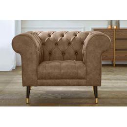 Chesterfield-Sessel Home Affaire "Tinnum Sessel", braun (hellbraun), B:106cm H:77cm T:87cm, Luxus-Microfaser Vintageoptik (66% PU, 27% Polyester, 7% Baumwolle);Struktur weich( 97% Polyester, 3% Polyacryl), Sessel