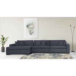 Ottomane Home Affaire "Skara L-Form", blau (graublau), B:310cm H:86cm T:100cm, 100% Polyester, Sofas, Ottomane, Lounge-Sofa mit Federkernpolsterung, in vielen Bezugsvarianten