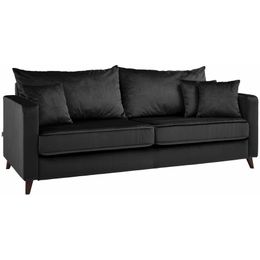 3-Sitzer Home Affaire "Renesse", schwarz, B:203cm H:90cm T:90cm, Samtvelours 100% Polyester;Luxus-Microfaser ALTARA NUBUCK (100% Polyester), Sofas, lose Kissen, Keder an Sitzkissen