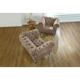 Chesterfield-Sessel Home Affaire "Tinnum Sessel", beige, B:106cm H:77cm T:87cm, Luxus-Microfaser Vintageoptik (66% PU, 27% Polyester, 7% Baumwolle);Struktur weich( 97% Polyester, 3% Polyacryl), Sessel