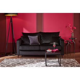 2-Sitzer Home Affaire "Renesse", schwarz, B:163cm H:90cm T:90cm, Samtvelours 100% Polyester;Luxus-Microfaser ALTARA NUBUCK (100% Polyester), Sofas, lose Kissen, Keder an Sitzkissen