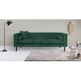 3-Sitzer Home Affaire "Lillibeth Designsofa mit Wellenunterfederung, Ma&szlig;e B/T/H: 218/74/83 cm", gr&uuml;n, B:218cm H:83cm T:74cm, 100% Polyester, Sofas, Zierkissen als Wendekissen, Bezug Samtoptik oder Cord