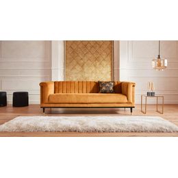 3-Sitzer Home Affaire "Chamby", gold (goldfarben), B:210cm H:71cm T:85cm, Luxus-Microfaser Lederoptik (100% Polyester), Scheuertouren: 40.000, Pilling: 4;Samtoptik (100% Polyester), Scheuertouren >100.000, Pilling: 5, Sofas, mit Holzrahmen unten und Steppung im Lehnenbereich