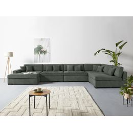 Wohnlandschaft Home Affaire "Skara XXL U-Form", grau, B:510cm H:86cm T:250cm, 100% Polyester, Sofas, Wohnlandschaft, Lounge-Sofa XXL mit Federkern-Polsterung, in vielen Bezugsvarianten