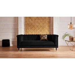 2-Sitzer Home Affaire "Chamby", schwarz, B:180cm H:71cm T:85cm, Luxus-Microfaser Lederoptik (100% Polyester), Scheuertouren: 40.000, Pilling: 4;Samtoptik (100% Polyester), Sofas, mit Holzrahmen unten und Steppung im Lehnenbereich