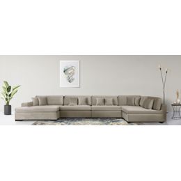 Wohnlandschaft Home Affaire "Skara U-Form", beige (dunkelbeige), B:390cm H:86cm T:190cm, 100% Polyester, Sofas, Wohnlandschaft, Lounge-Sofa mit Federkernpolsterung, in vielen Bezugsvarianten
