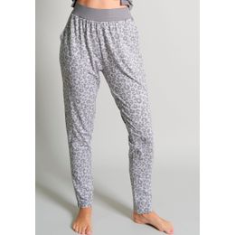 Loungehose Tom Tailor "Victoria", Damen, Gr. 36 (S), N-Gr, grau (grau, mittel, allover), Single Jersey, Obermaterial: 95% Viskose, 5% Elasthan, gemustert, gerade, unten schmal lang, Hosen Loungehose, mit Print, locker, breiter Bund, bequem, atmungsaktiv, Viskosemix