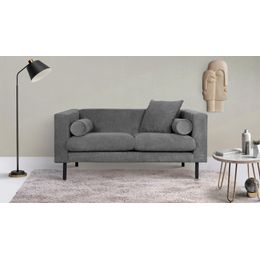 2-Sitzer Home Affaire "Lillibeth Designsofa mit Wellenunterfederung, Ma&szlig;e B/T/H: 155/74/83 cm", grau, B:155cm H:83cm T:74cm, 100% Polyester, Sofas, Zierkissen als Wendekissen, in Samtoptik oder Cord