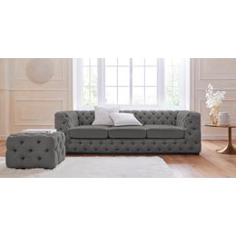 Chesterfield-Sofa Home Affaire "Kalina", grau (anthrazit), B:230cm H:67cm T:98cm, Sofas, klassische Chesterfield-Knopfheftung, sehr hochwertige Verarbeitung