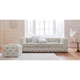 Chesterfield-Sofa Home Affaire "Kalina", beige (creme), B:230cm H:67cm T:98cm, Sofas, klassische Chesterfield-Knopfheftung, sehr hochwertige Verarbeitung
