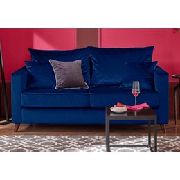 2-Sitzer Home Affaire "Renesse", blau, B:163cm H:90cm T:90cm, Samtvelours 100% Polyester;Luxus-Microfaser ALTARA NUBUCK (100% Polyester), Sofas, lose Kissen, Keder an Sitzkissen