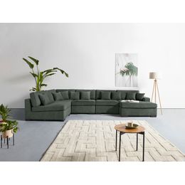 Wohnlandschaft Home Affaire "Skara U-Form", grau, B:390cm H:86cm T:190cm, 100% Polyester, Sofas, Wohnlandschaft, Lounge-Sofa mit Federkernpolsterung, in vielen Bezugsvarianten