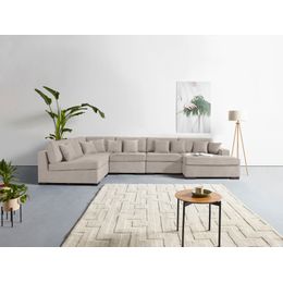 Wohnlandschaft Home Affaire "Skara U-Form", beige (natur), B:390cm H:86cm T:190cm, 100% Polyester, Sofas, Wohnlandschaft, Lounge-Sofa mit Federkernpolsterung, in vielen Bezugsvarianten
