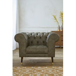 Chesterfield-Sessel Home Affaire "Tinnum Sessel", gr&uuml;n (olive), B:106cm H:77cm T:87cm, Luxus-Microfaser Vintageoptik (66% PU, 27% Polyester, 7% Baumwolle);Struktur weich( 97% Polyester, 3% Polyacryl), Sessel